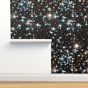 Peel & Stick Wallpaper Swatch - Stars Sparkle Star Field Dark Galaxy Universe Outer Space Photo Blue Nebula Black Custom Removable Wallpaper by Spoonflower