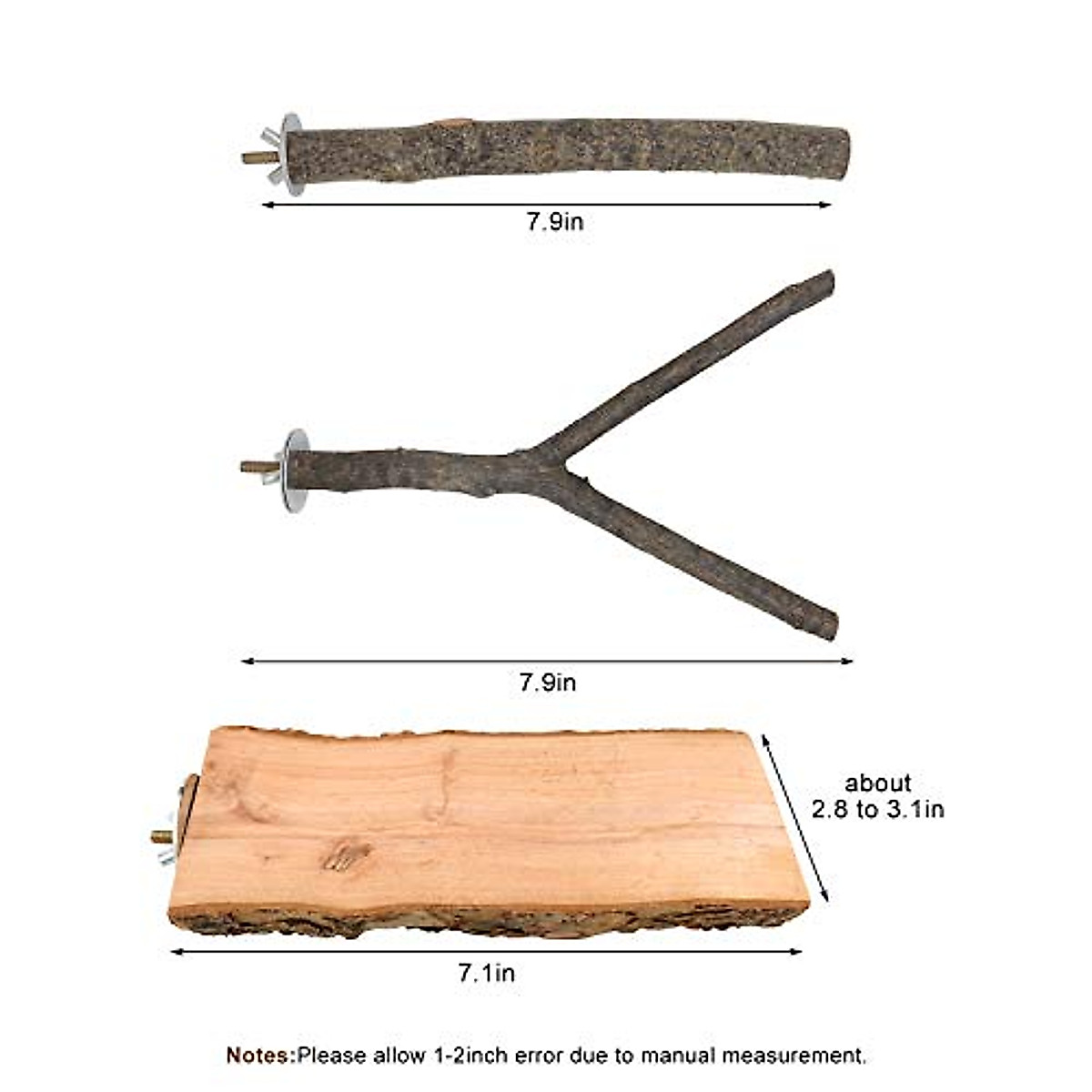 3 Pack Apple Wood Bird Perch for Cage, Natural Wooden Parrot Perch Stand Platform Exercise Climbing Paw Grinding Toy Playground Accessories for Parakeet, Conure, Cockatiel, Budgie, Lovebirds (H01)