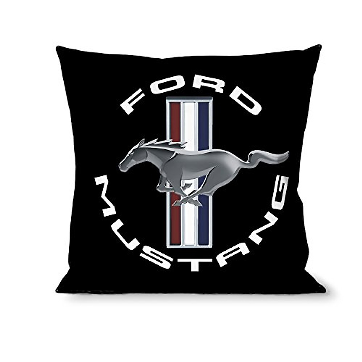 Pillow Decorative Throw Ford Mustang Tri Bar Logo Black White Silver Red Blue