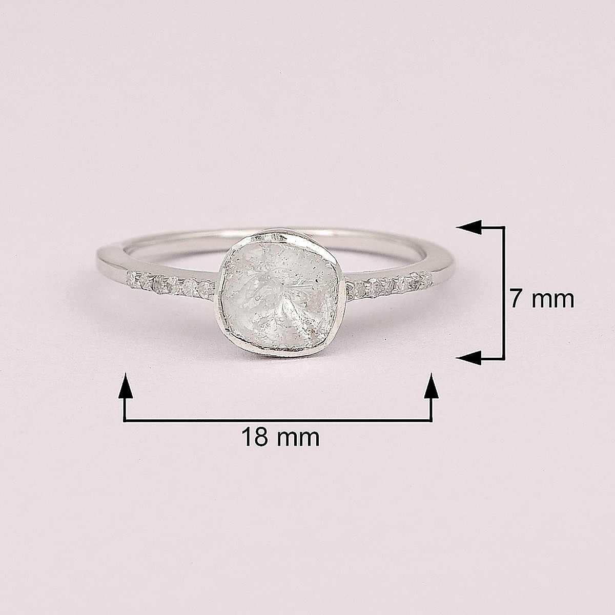 Shine Jewel 0.25 CT Natural Uncut Polki Diamond Solitaire Engagement Ring with Accents 925 Sterling Silver Platinum Plated Handmade Jewelry Gift for Women Size 7