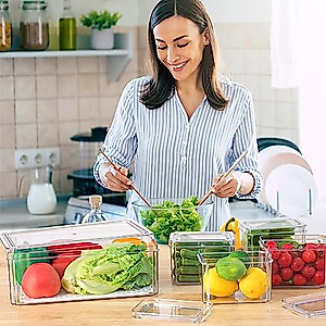 Moretoes Fridge Organizer, 5pcs, Clear Refrigerator Organizer with Lid, Bins Set, Stackable, BPA-Free, Fruit Storage Containers, Plastic Pantry Organizer and Storage