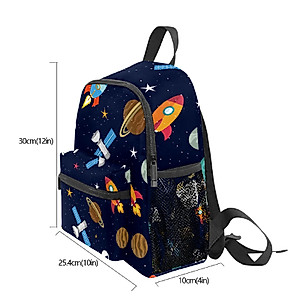 ZXIVGOQFR Schoolbag for Boys Girls Cute Kid's Toddler Backpack Space Stars Planets With Rockets Children Bag