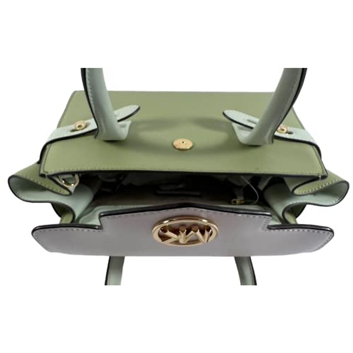 Michael Kors Carmen Medium Color-Block Faux Saffiano Leather Belted Satchel (light Sage Multi)