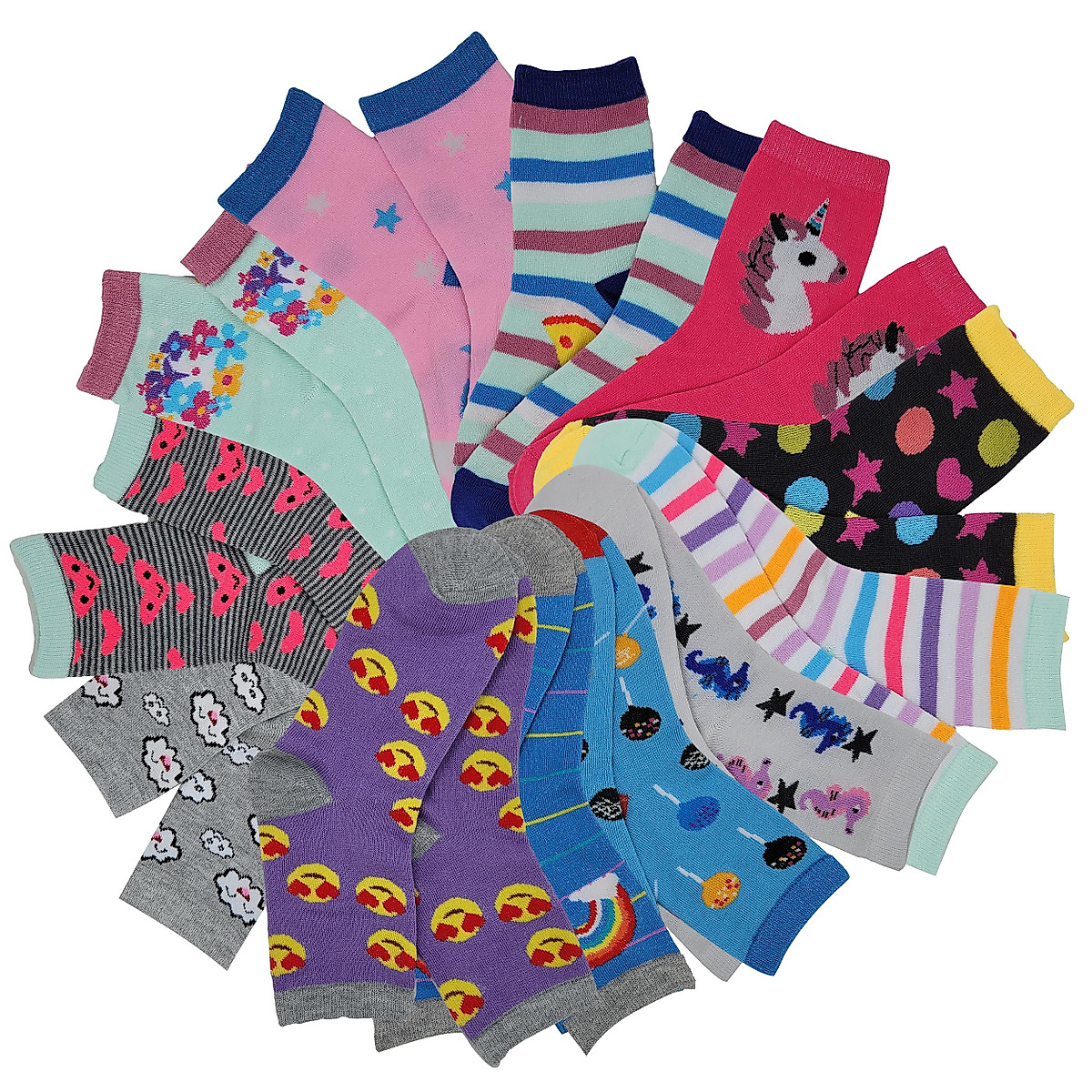 Different Touch 12 Pairs Pack Kids Girls Colorful Creative Fun Novelty Design Crew Socks (6-8, Assorted)