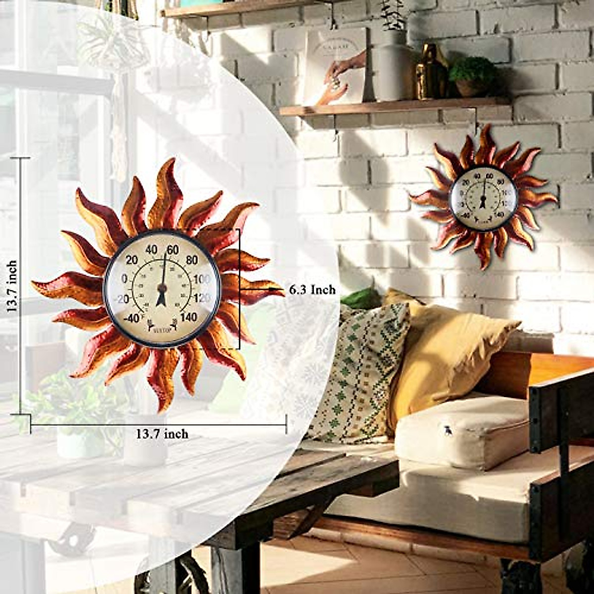 MUMTOP Outdoor Thermometers for Patio, Indoor Outdoor Thermometer,Sun Wall Thermometer Wireless Hygrometer, No Battery Needed Patio Hanging Decor