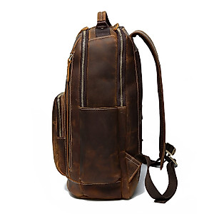 LANNSYNE Men's Vintage Full Grain Leather Backpack for 16" Laptop Travel Hiking Camping Rucksack