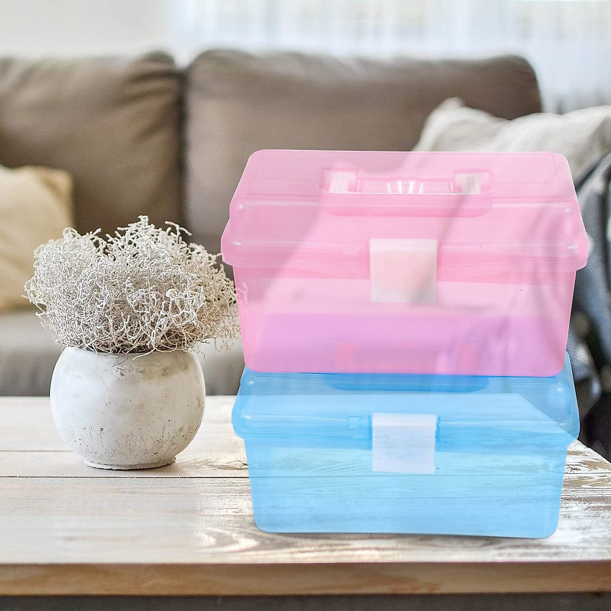 2pcs Capacity Medicine Storage Case Compartment Box Handle Organizer Box Dormitory Multipurpose Storage Crafts Sewing Tools