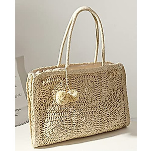 Women’s Handwoven Straw Beach Bag Chic Purse Summer Vocation Straw Tote Handbag Lightweight Hobo Tote