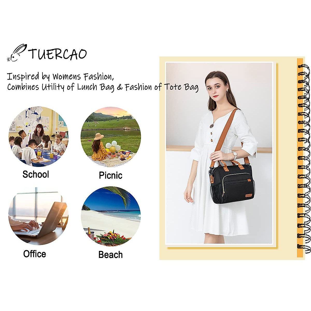 TuErCao Insulated Lunch Box for Women - Freezable Leakproof Ladies Lunch Bags for Work Office School - Reusable Adult Lunch Tote Bag Portable Soft Cooler Bag for Travel Beach Picnic Camping, Floral