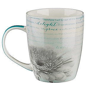 Christian Art Gifts Ceramic Bible Verse Coffee & Tea Mug for Women: Sufficient Grace - 2 Corinthians 12:9-10 Inspirational Bible Verse Cup Floral Chrysanthemum Scripture Mug w/Pink Flowers, 12 oz.