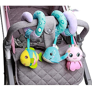 willway Hanging Toys for Stroller Car Seat Crib Mobile, Infant Baby Spiral Ocean Animal Activity Toys, Baby 0-6-12 Months Toy with BB Squeaker Whale Rattles Octopus
