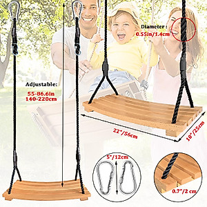 Favuit Wooden Swing Seat, Hanging Tree Swing for Adults Kids Outdoor Wood Swing Set Accessories with Height Adjustable Nylon Hanging Rope for Backyard Patio Garden Playground (22"x10")