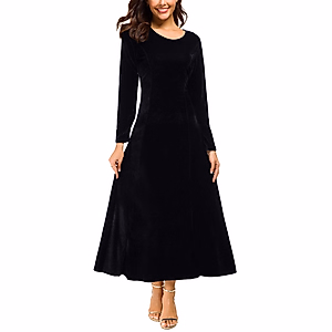 Urban CoCo Women's Elegant Long Sleeve Ruched Velvet Stretchy Long Dress (XL, Black)