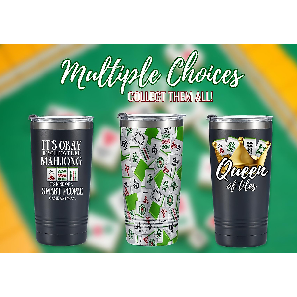 Onebttl Mahjong Gifts for Women/Men, Funny Gifts for Mahjong Lovers, 20oz (590ml) Insulated Stainless Steel Cup, Birthday, Christmas -White