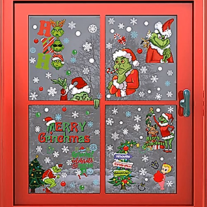 9 Sheets Christmas Decorations Window Clings - 102pcs Christmas Window Stickers Double-Sided with Christmas Tree Reindeer Snowflakes Decals for Christmas Holiday New Year Home School Party Supplies
