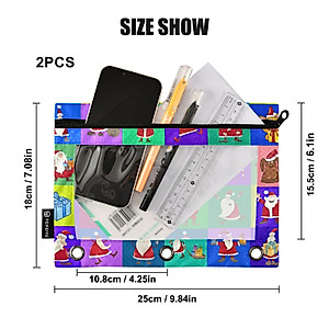 FRODOTGV Santa Claus Collage Christmas Pencil Pouches for 3 Rings Binder Zipper Pencil Pouches Clear Three Hole Pencil Pouches 2 Pack Pen Case