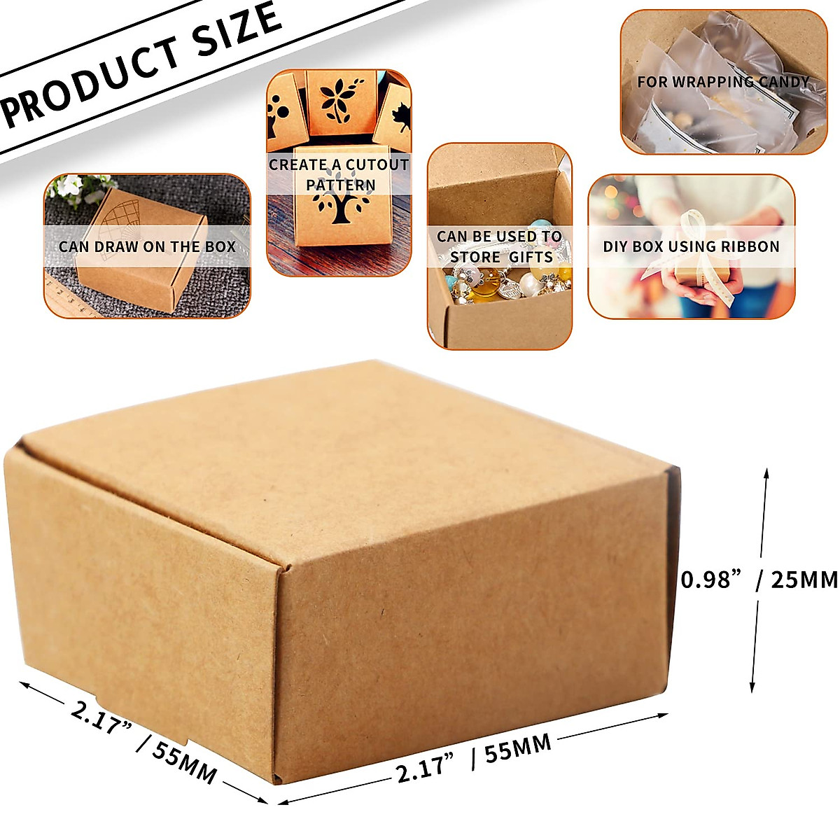 BadenBach 100 PCS Mini Kraft Gift Boxes,2.16 x 2.16 x 0.98,Small Cardboard Paper Jewelry Present Soap Coin Shipping Boxes for Valentine's Day,Festival,Small Business,Art Craft,Party Favors (Brown)