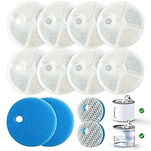 Sindox Cat Water Fountain Filter, 12 Pack Pet Water Fountain Filters for 2.6L/88oz Dog Water Bowl Fountains with Stainless Steel Tray, Automatic Cat Fountains Replacement Filters Set (8+2+2 Pack)