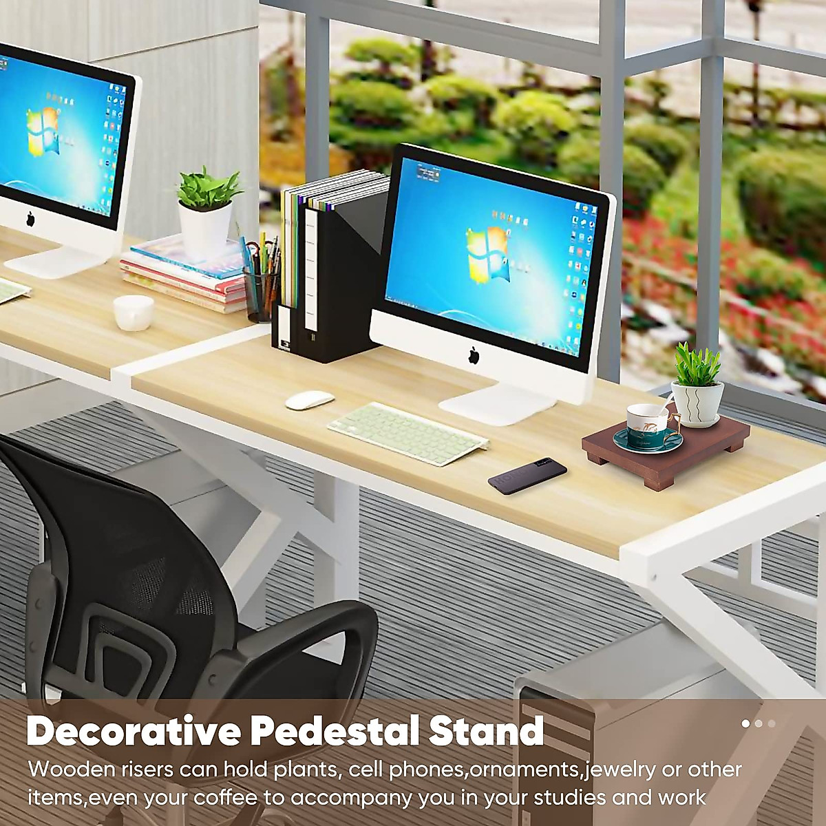 Wood Pedestal Soap Stand,Bathroom Tray,Farmhouse Wood Riser,Soap Tray Holder for Kitchen,Soap Dish Counter Decor for Plant Bottles Candles Display-Brown