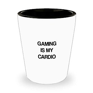 Funny Gaming Gaming Is My Cardio Shot Glass Unique Ceramic for Gamer 1.4 Oz Birthday Stocking Stuffer
