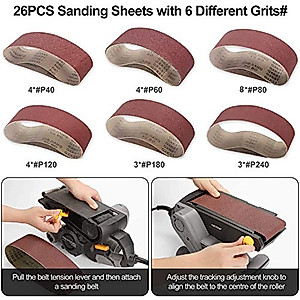 Jellas 26PCS 3 x 21-Inch Aluminum Oxide Sanding Belts, 40/60/80/120/180/240 Assorted Grits Abrasive Belts for Belt Sander