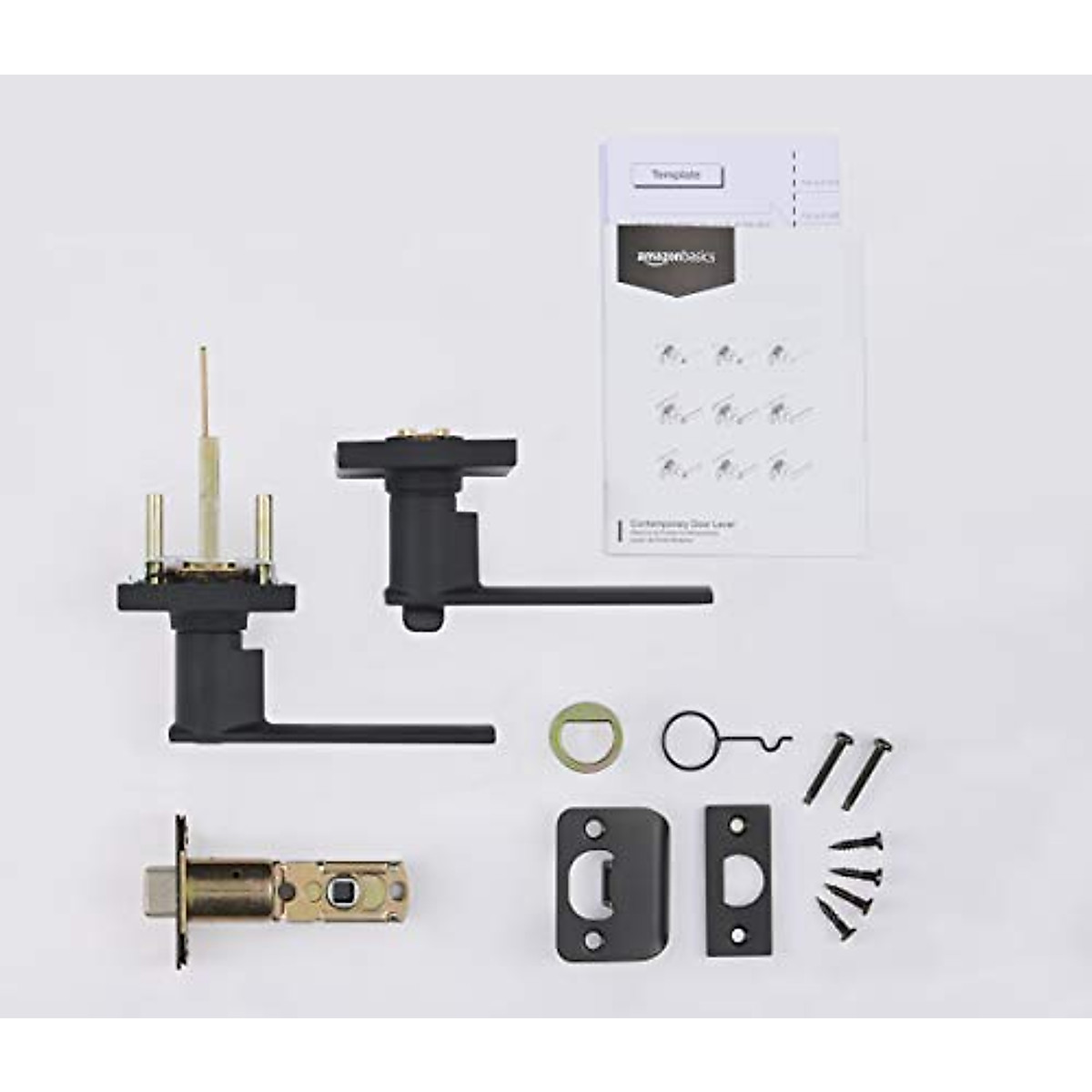 Amazon Basics Contemporary Stamford Door Lever with Lock, Entry, Matte Black