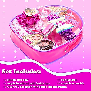 Barbie - Townley Girl Backpack Cosmetic Makeup Gift Bag Set includes Hair Accessories and Printed PVC Back-pack for Kids Girls, Ages 3+ perfect for Parties, Sleepovers and Makeovers