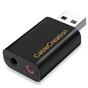 USB Audio Adapter with 3.5mm Jack, CableCreation USB External Stereo Sound Card with 3.5mm Earphone and Microphone for PS4, PS5, Windows, Mac, Linux, Plug and Play, Black