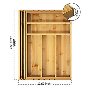 ZESPROKA Bamboo Kitchen Drawer Organizer for Utensils, Silverware, Flatware, Spoons, Fork & Knives–Adjustable Cutlery Tray Divider for Storage & Organization –8 Compartments