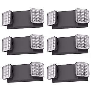 SPECTSUN 6 Packs Black Led Exit Sign with Emergency Lights &Battery Backup -Adjustable Hardwired 2 LED Head-UL Certified-120-277VAC/Commercial Emergency Lights Fixtures for Home/Business.