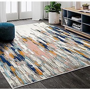 Abani Rugs Orange & Blue Contemporary Abstract Area Rug Contemporary Style, Porto Collection Stain Shedding Resistant, 6' x 9' Rectangle