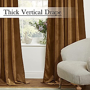 StangH Velvet Curtains 84 inches - Gold Brown Blackout Thermal Insulated Window Drapes for Living Room, Back Tab Luxury Home Decor Curtains for Bedroom Sliding Door, W52 x L84, 2 Panels