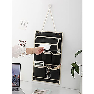 DRON TOOON Fabric Wall Hanging Storage Caddy Bag Pouch Organizer with Adhesive Hooks for Bedroom Bathroom Kitchen Office or Car, Yellow