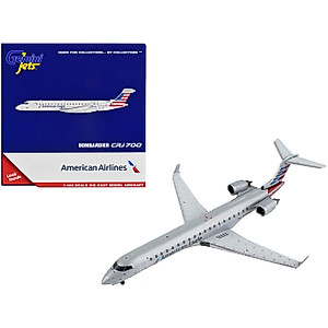 GeminiJets Bombardier CRJ700 Commercial Aircraft American Airlines - American Eagle Silver with Striped Tail 1/400 Diecast Model Airplane