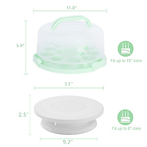 DZ CLAN Cake Carrier, Carrier Cupcake Holder with Cake Turntable, Cake Carrier with Lid and Handle(Green)
