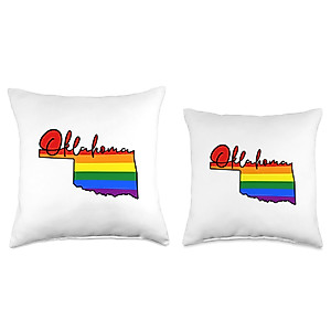 Oklahoma Map USA State Rainbow Pride Flag Map USA State Oklahoma Rainbow Flag Pride Month Throw Pillow, 18x18, Multicolor