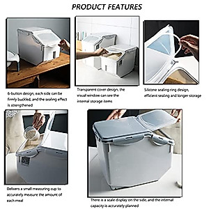 ACGrade Rice Container, Rice Dispenser Container, Clamshell Rice Container, 10kg/15kg Rice Container, Kitchen Container Barrel, Rice Storage Container Plastic, for Whole Grains, Gray, 10.6x13x9in