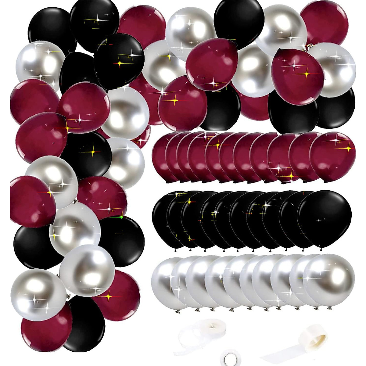 Graduation Party Decorations Maroon Black 2024/Burgundy Black Graduation Decorations/Burgundy Silver Black Balloons 45Pcs Burgundy Black Birthday Decorations