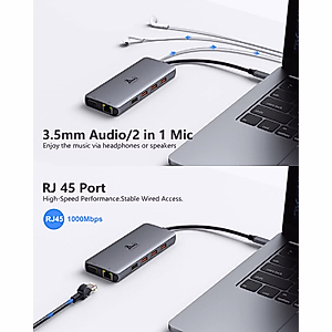 USB C Docking Station Dual Monitor, 11-in-1 USB-C Laptop Docking Station to Dual 4K HDMI,VGA,Gigabit Ethernet,3 * 10G USB 3.1,2*USB 2.0,87W PD,3.5mm Audio/Mic for Dell/Surface/HP/Lenovo Laptops