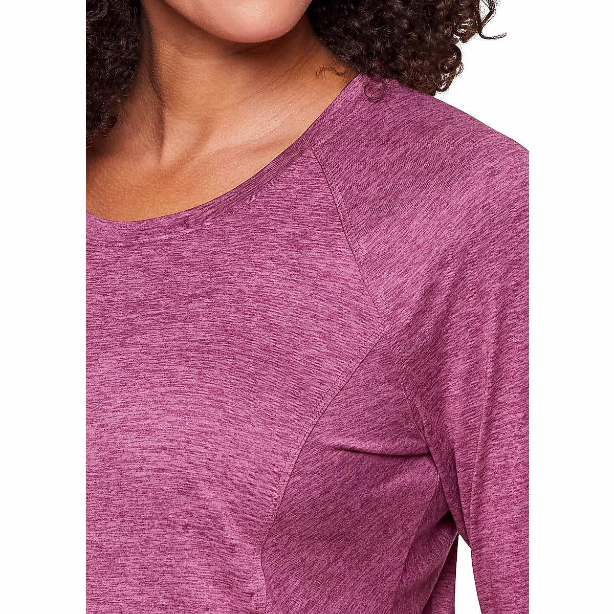 RBX Activewear Long Sleeve Running Top for Women, Lightweight Space Dye Buttery Soft Yoga Tee with Thumbholes Heathered Berry Wine L