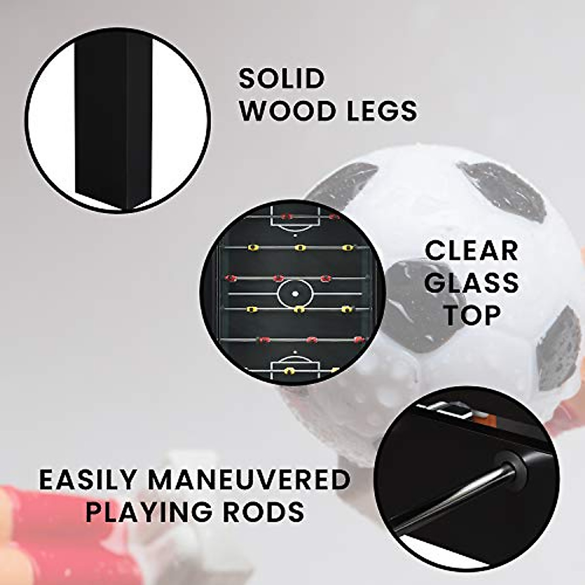 Hanover Foosball Coffee Table with Telescopic Rods and Counterbalanced Players, Black