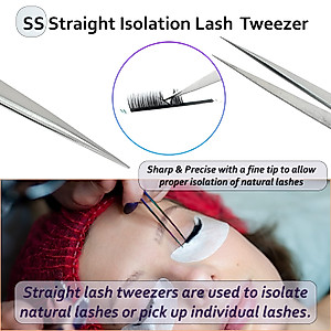 My Hair Tools Pro 1pc Straight Isolation Lash Tweezers for Individual Lashes Stainless Steel Eyelash Extension Tweezers Precision Pointed Tip Classic Lash Extensions Tweezer, Silver Finish, 14cm