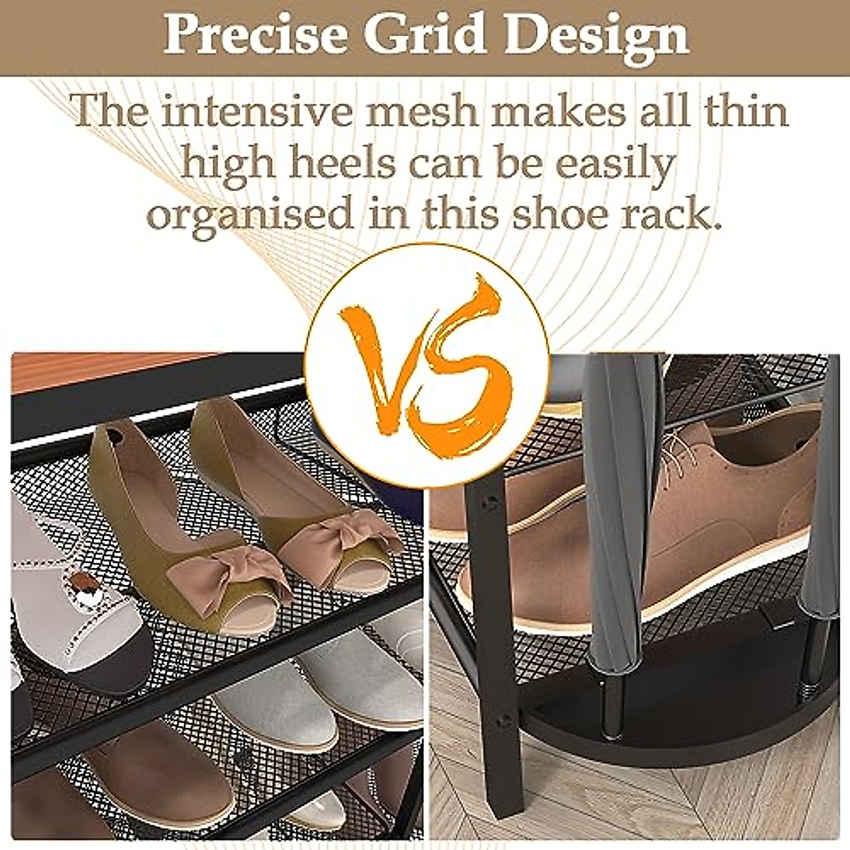 Bonzy Home Shoe Rack For Entryway, 5-Tier Shoe Shelves with Umbrella Holder and Fabric Pockets, Metal Mesh, Flat & Slant Adjustable Free Standing Shoe Racks for 21 Pairs