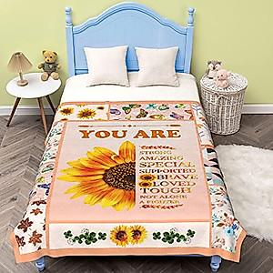 Lollyus God Blanket,Sunflower Pattern Inspirational Blanket,Full of Brave, Warm Blanket of God Gifts Blankets for Birthday Christmas My Best God Throws Blankets