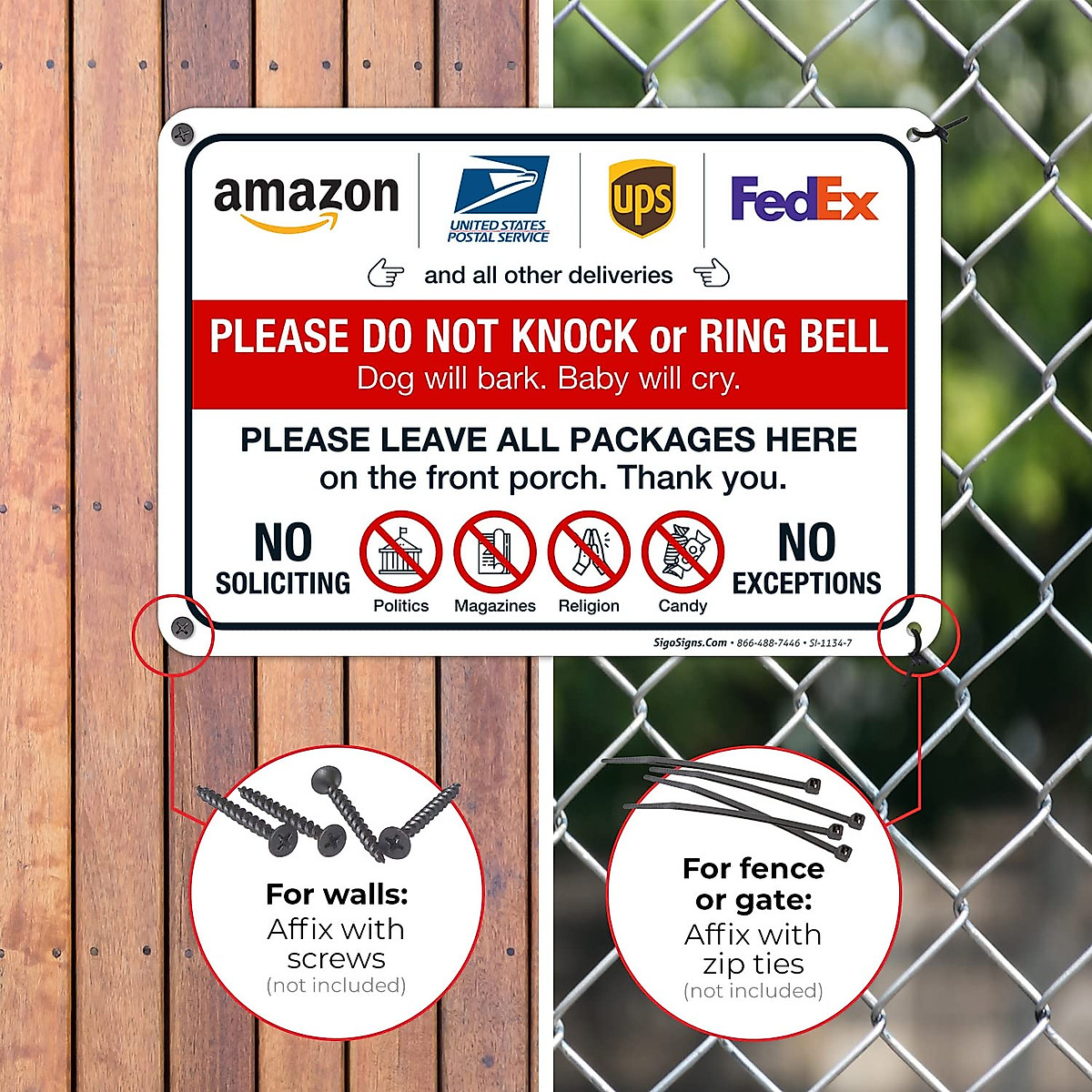 Sigo Signs - Do Not Knock Or Ring Doorbell Dog Will Bark Baby Will Cry Sign, 10x7 Inches, Rust Free .040 Aluminum, Fade Resistant, Made in USA