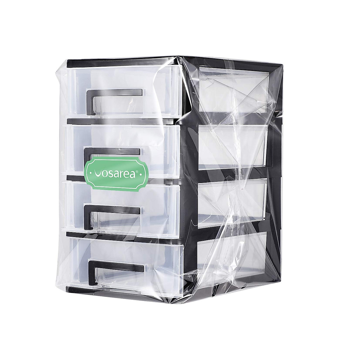 4 Drawer Desktop Storage Organizer,Plastic Containers Storage Organizer Dresser Organizer Home Dresser (Black and Transparent)