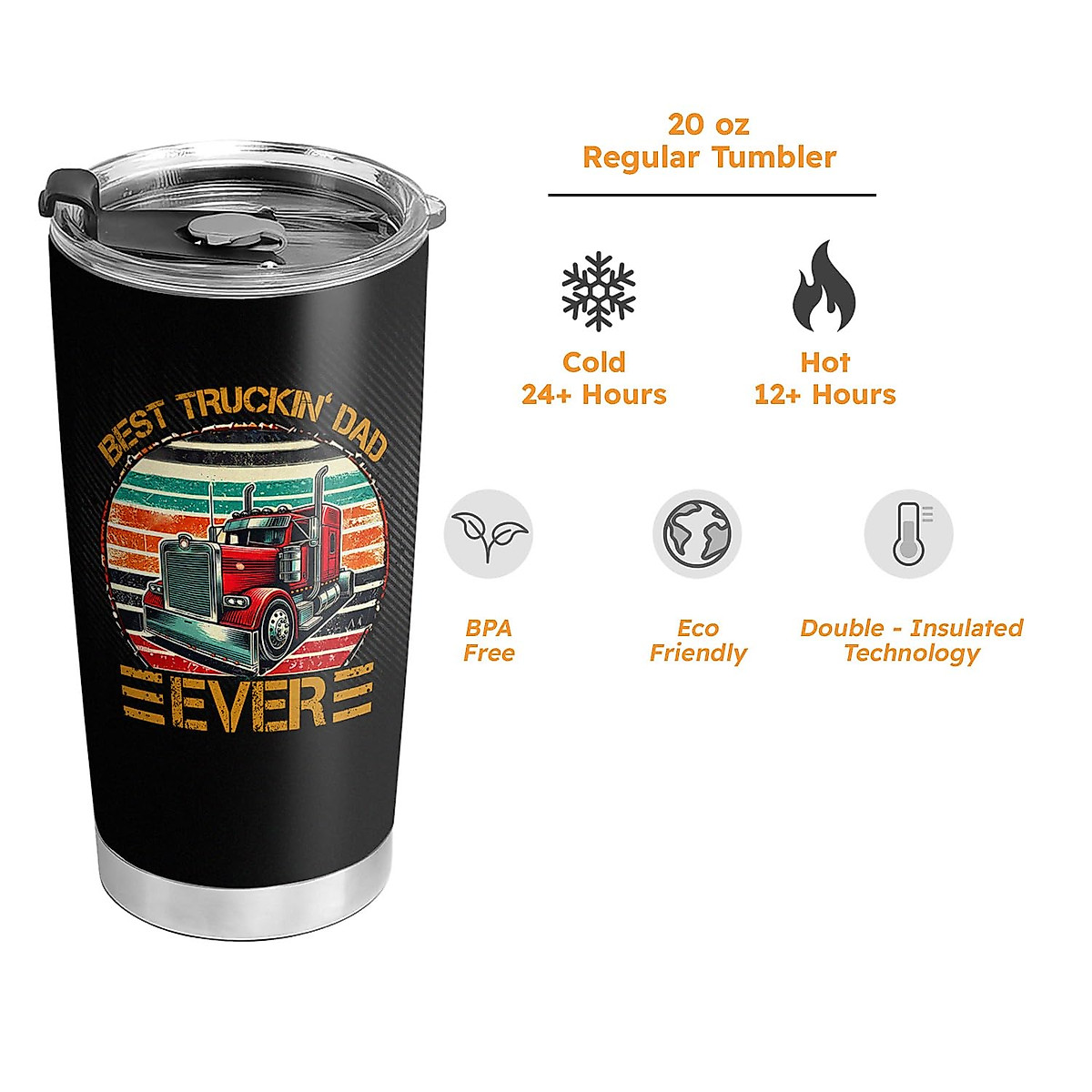 20oz Best Trucking Dad Tumbler, Truck, Trucker Gifts for Dad, Parent, Grandpa, Father Gifts, Coffee Thermos for Men, Stainless Steel Double Wall Vacuum Insulated Coffee Mug, Travel Cup with Lid