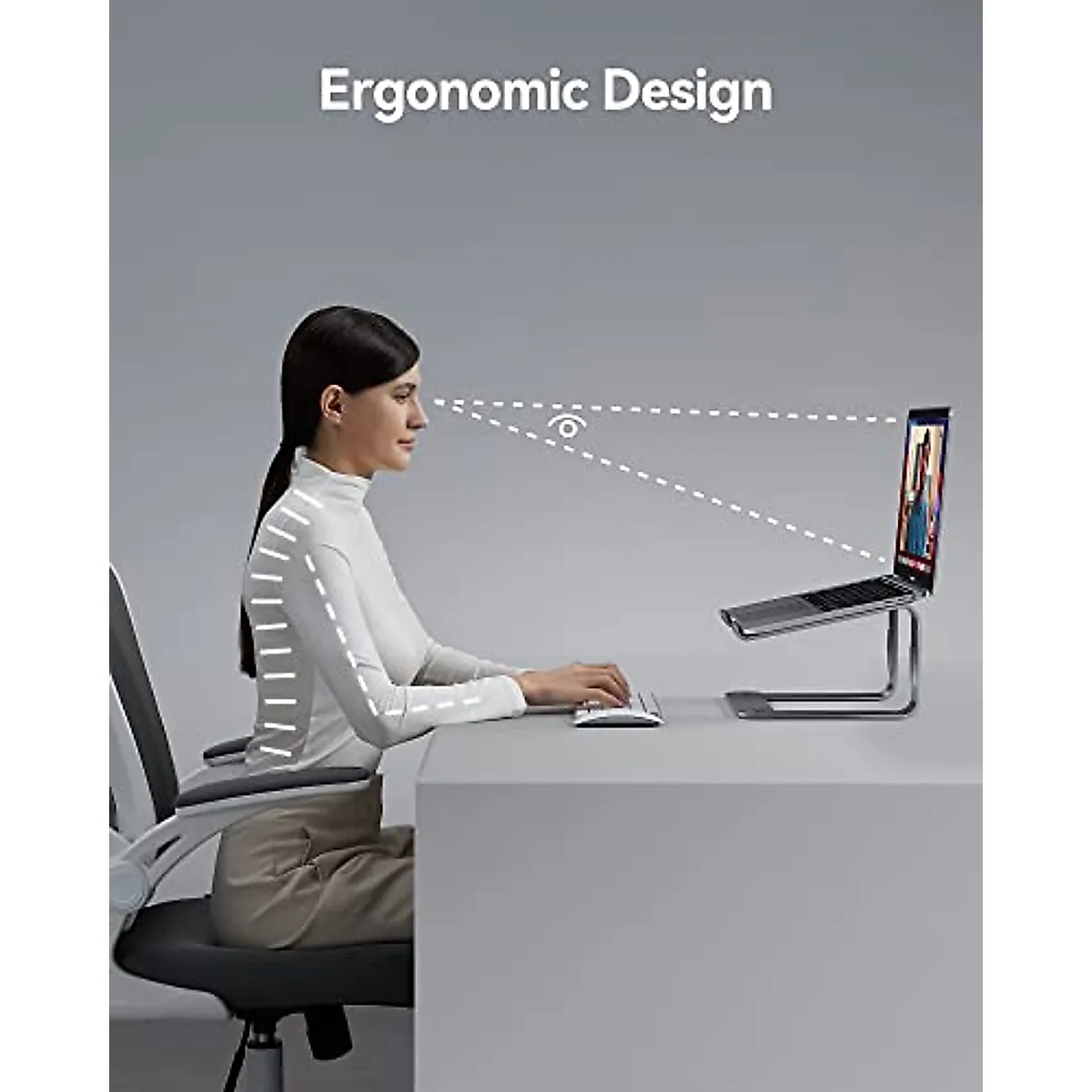 LORYERGO Laptop Stand, Ergonomic Laptop Riser Laptop Stand for Desk, Notebook Computer Stand Holder Compatible with Most 10-15.6” Laptops, Silver
