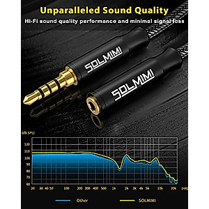 SOLMIMI Headphone Extension Cable (8ft/1.2m) 4 Pole 3.5mm TRRS Male to Female Lossless Stereo Audio Cable Extension Nylon Braid Aux Cord Extension for Headset or Audio Devices –Matte Black