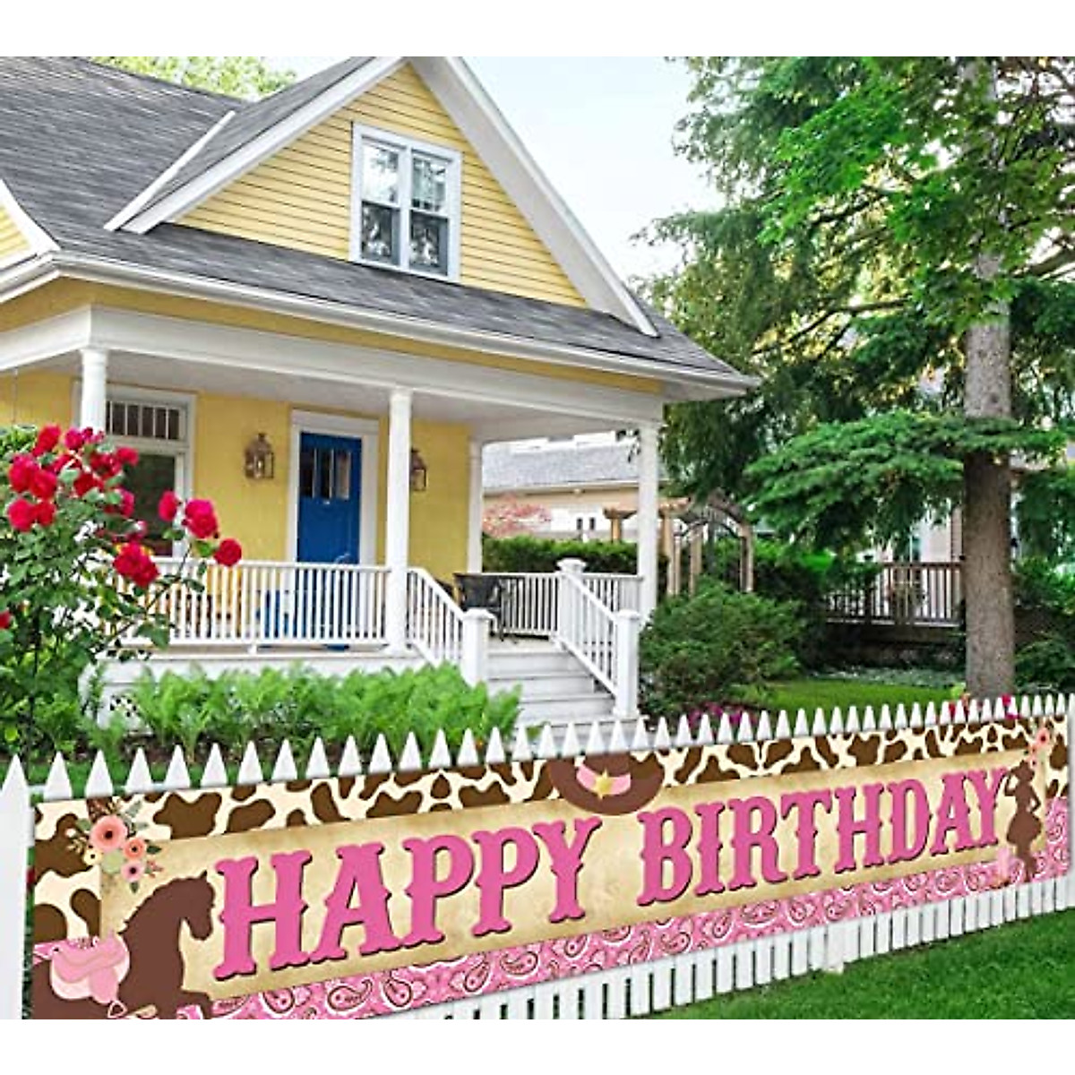 CHXSM Large Western Cowgirl Happy Birthday Banner Cowgirl Theme Birthday Party Supplies Decorations Wild West Cowgirl Theme Birthday Party Supplies Cowgirl Birthday Photo Backdrop (9.8x1.6 FT)